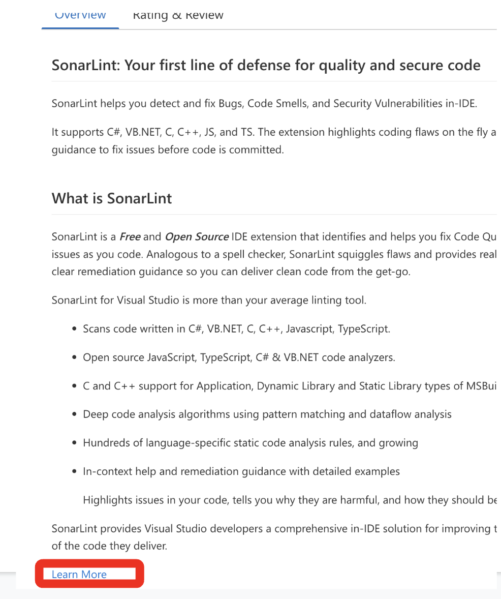 Change a link in the marketplace description · Issue #3395 · SonarSource/sonarlint-visualstudio ...