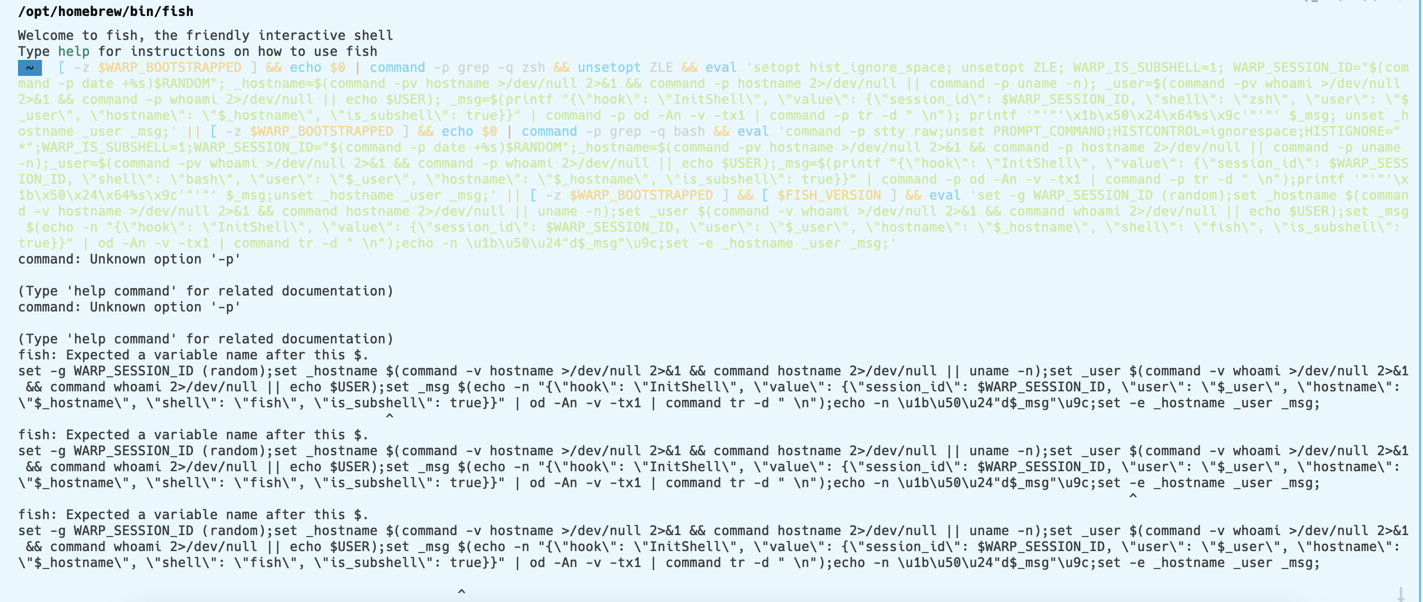 I Can't Starting fish shell when i start app · Issue #3360 · warpdotdev/Warp · GitHub