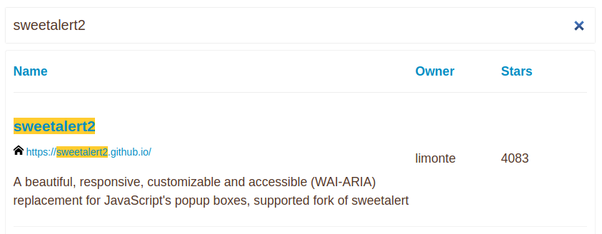 Bower package points to old repo. · Issue #799 · sweetalert2/sweetalert2 · GitHub