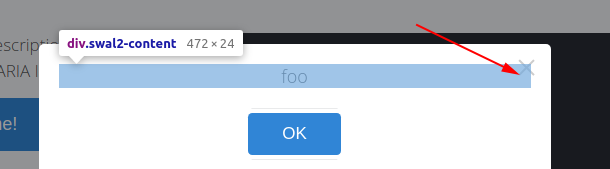 Close button is almost completely covered by content when title isn't ...