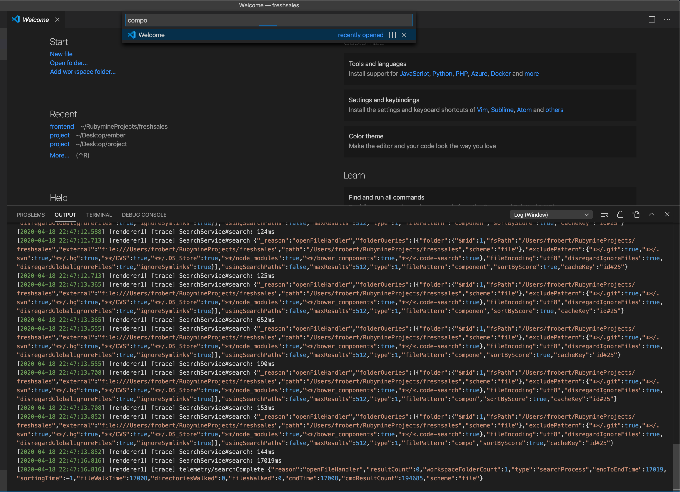 File search is not working and rg process eats up CPU · Issue #95336 · microsoft/vscode · GitHub