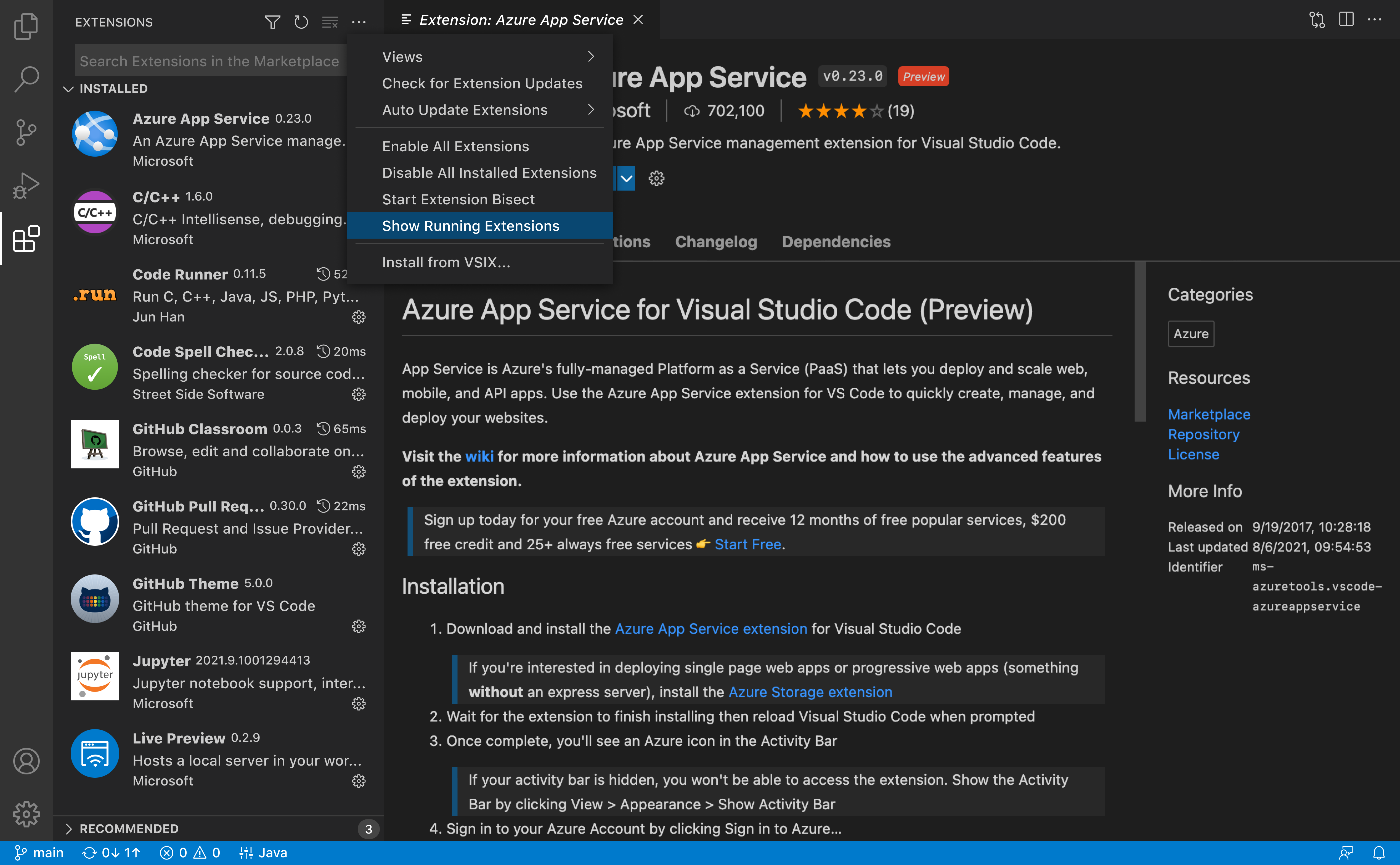 Discoverability of Show Running Extensions · Issue #134673 · microsoft/vscode · GitHub
