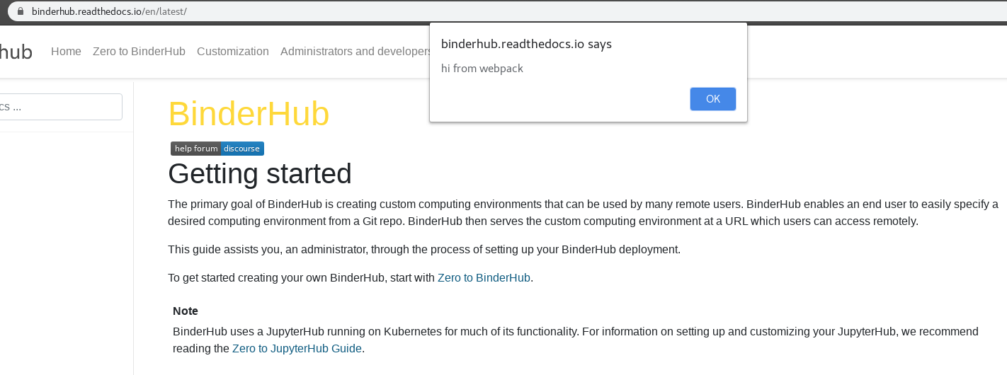 Unwanted webpack popup on docs page · Issue #1069 · jupyterhub/binderhub · GitHub