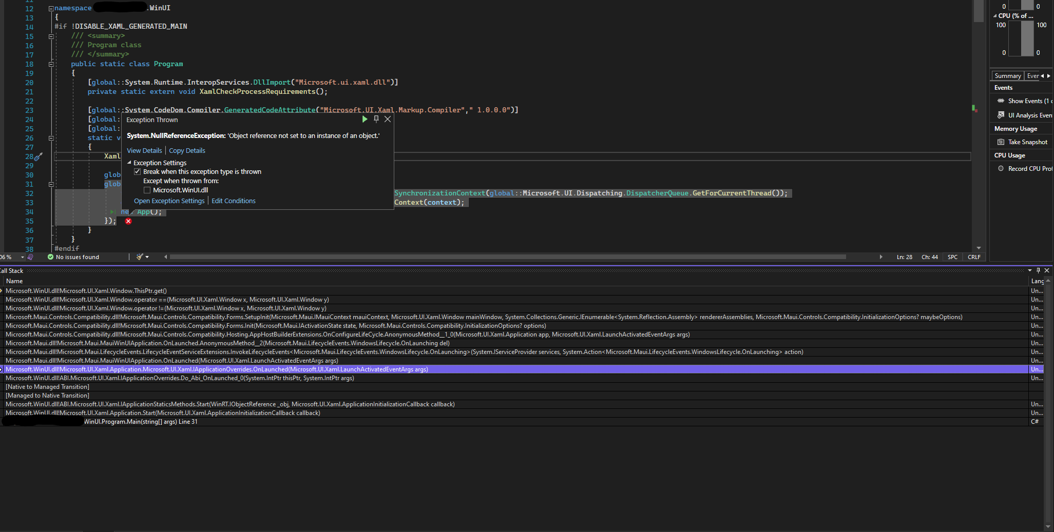 [WInUI] NullReferneceException on startup · Issue #7949 · dotnet/maui · GitHub