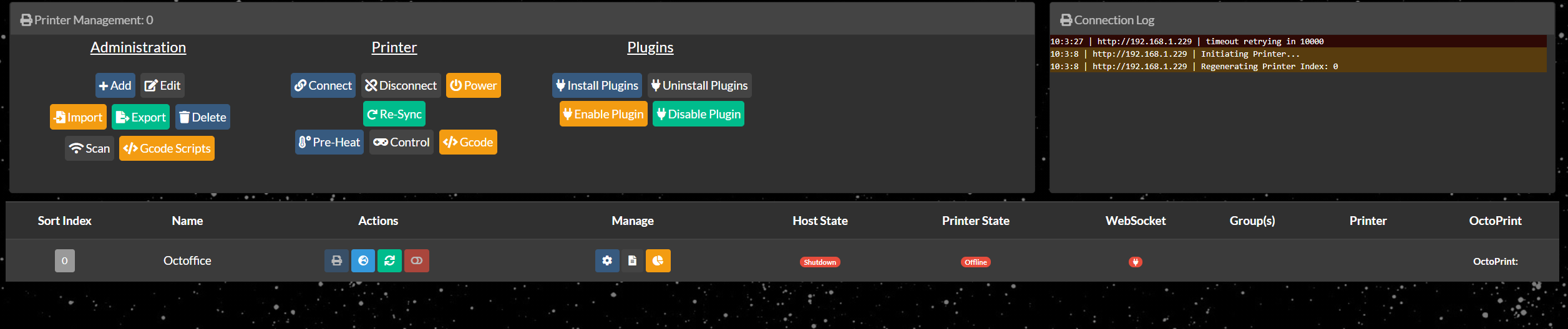 OctoFarm (Farmpi) not connecting/initializing printer · Issue #703 · OctoFarm/OctoFarm · GitHub