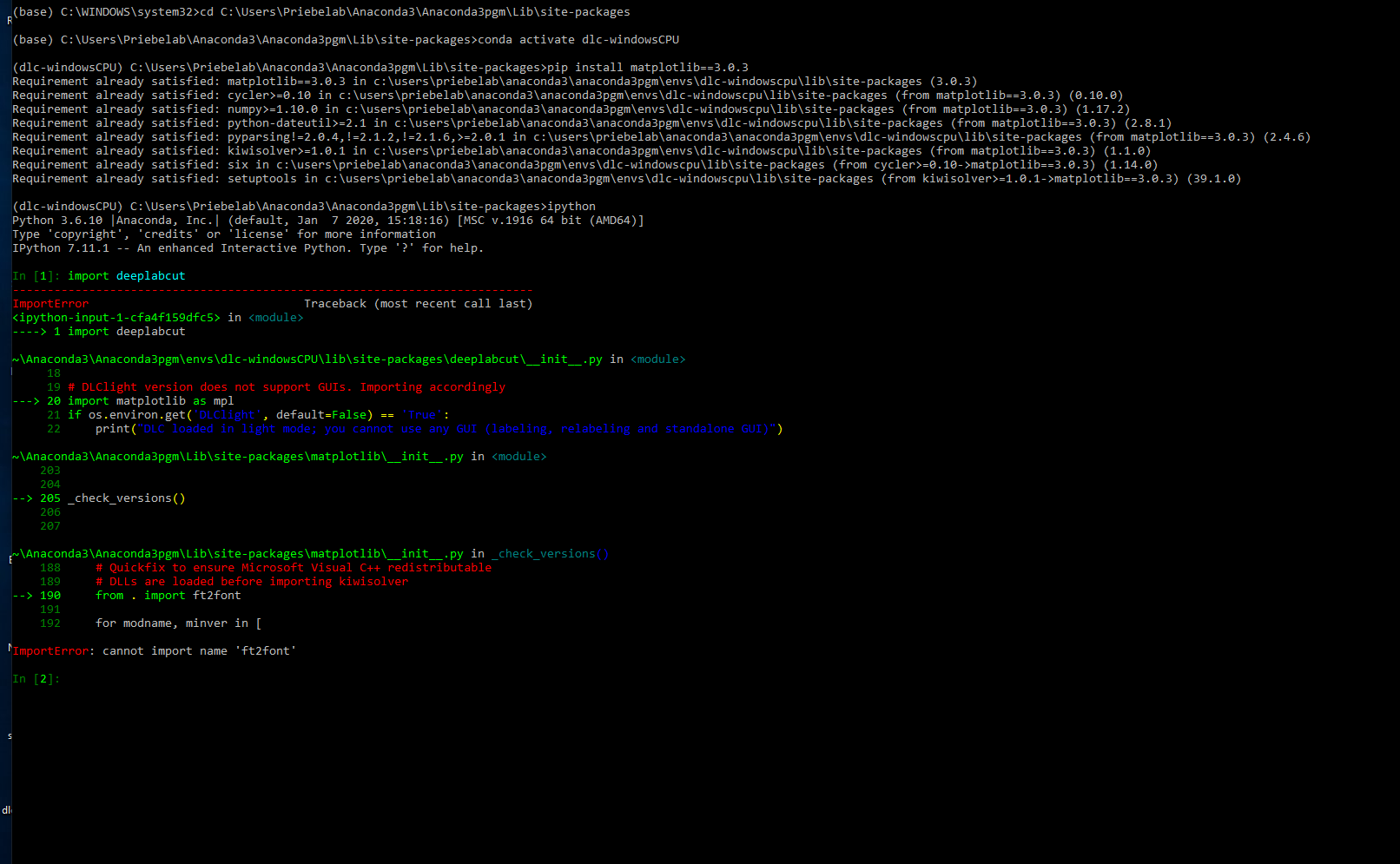 Import error: Cannot import name 'ft2font' · Issue #576 · DeepLabCut/DeepLabCut · GitHub