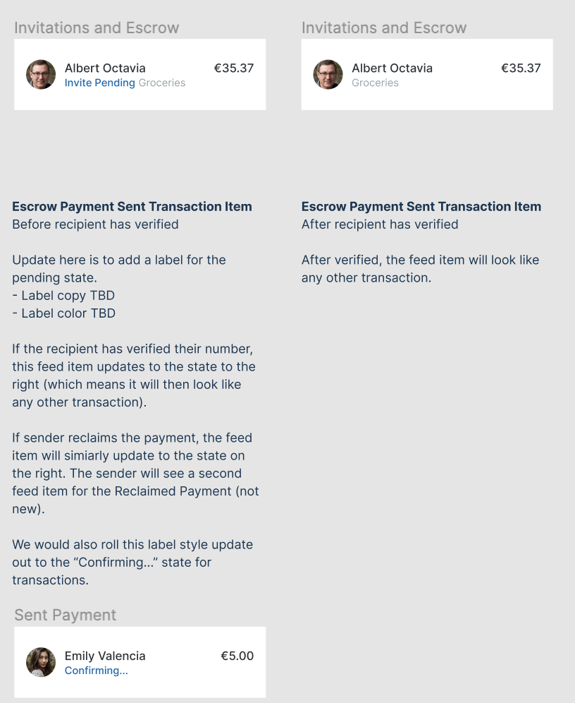 Show 'Invite Pending' in the transaction feed if recipient hasn't ...