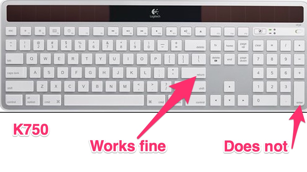 Numeric Pad Enter Key Does Not Work Mac Logitech K750 Keyboard