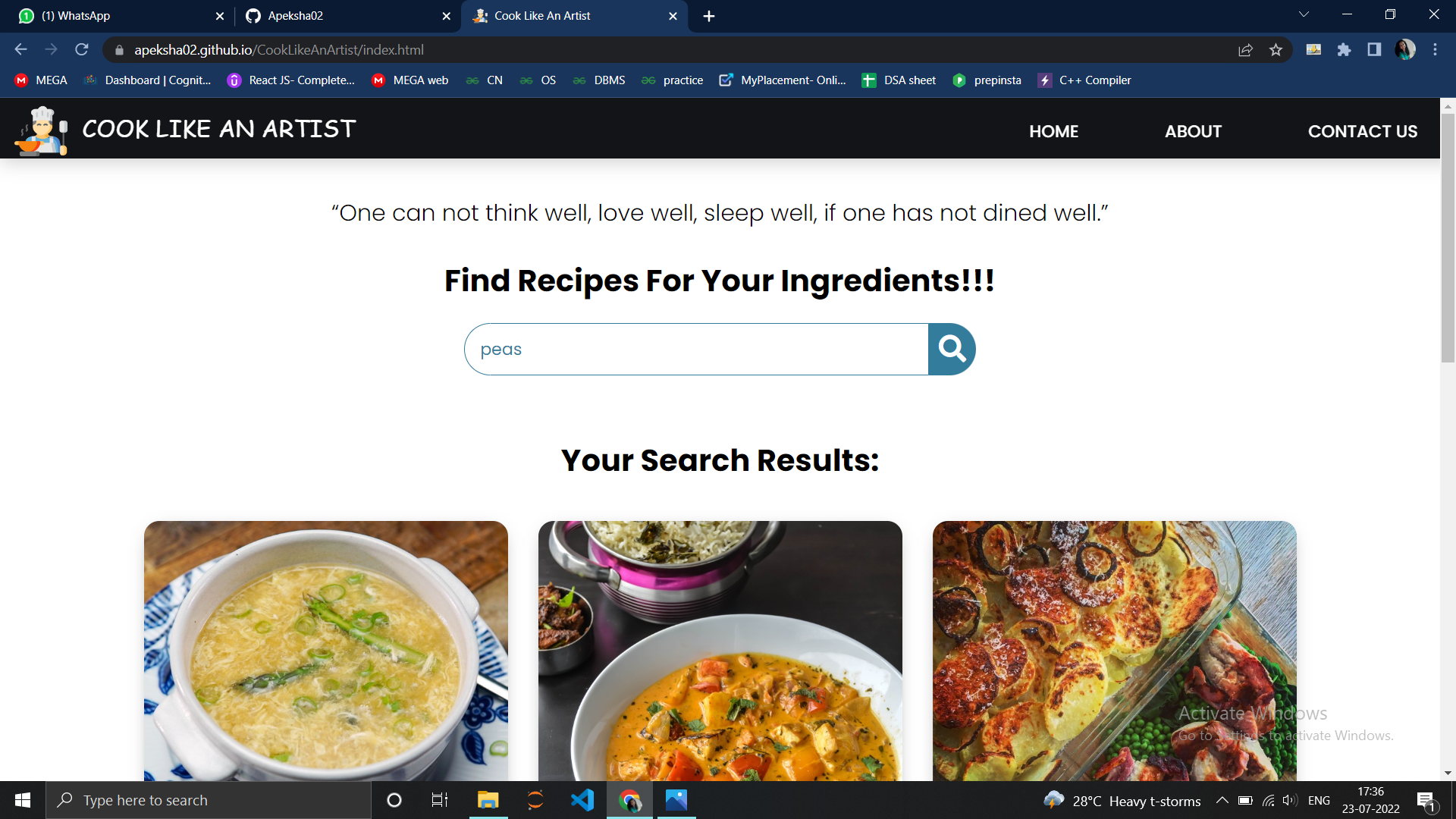 GitHub - Apeksha02/CookLikeAnArtist: Cook Like An Artist is a website developed using HTML CSS ...