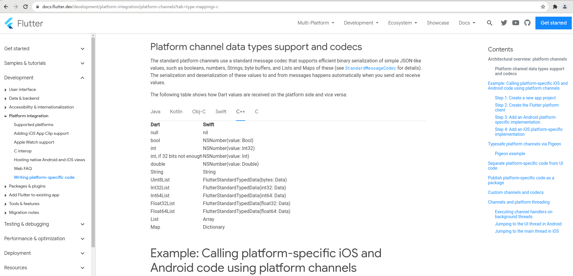 [PAGE_ISSUE]: 'Writing custom platform-specific code': C++ tab isn't working · Issue #6700 ...