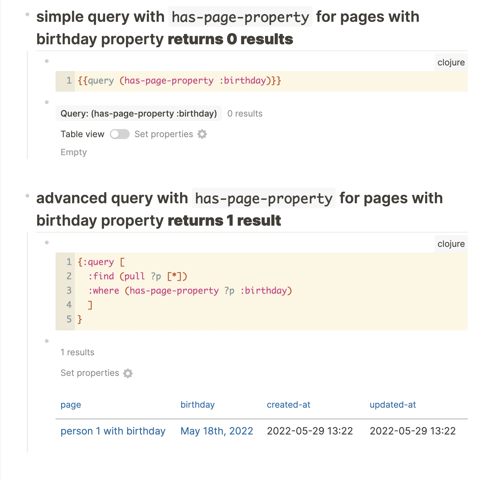 Queries using page-properties do: 1. not return the correct and 2. return the wrong results ...