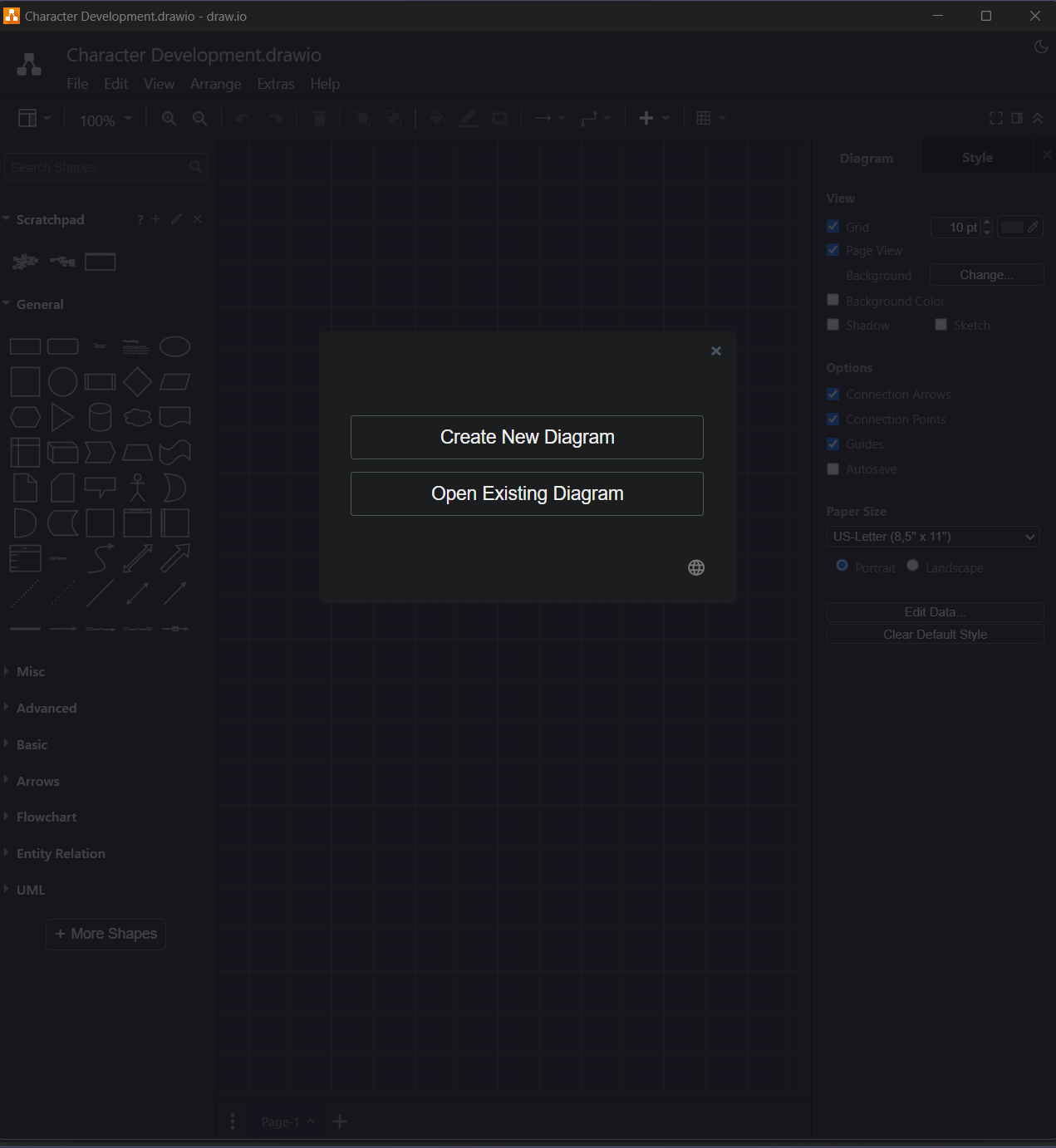 The startup dialogue does not close after selecting Create New Diagram or Open Existing Diagram ...
