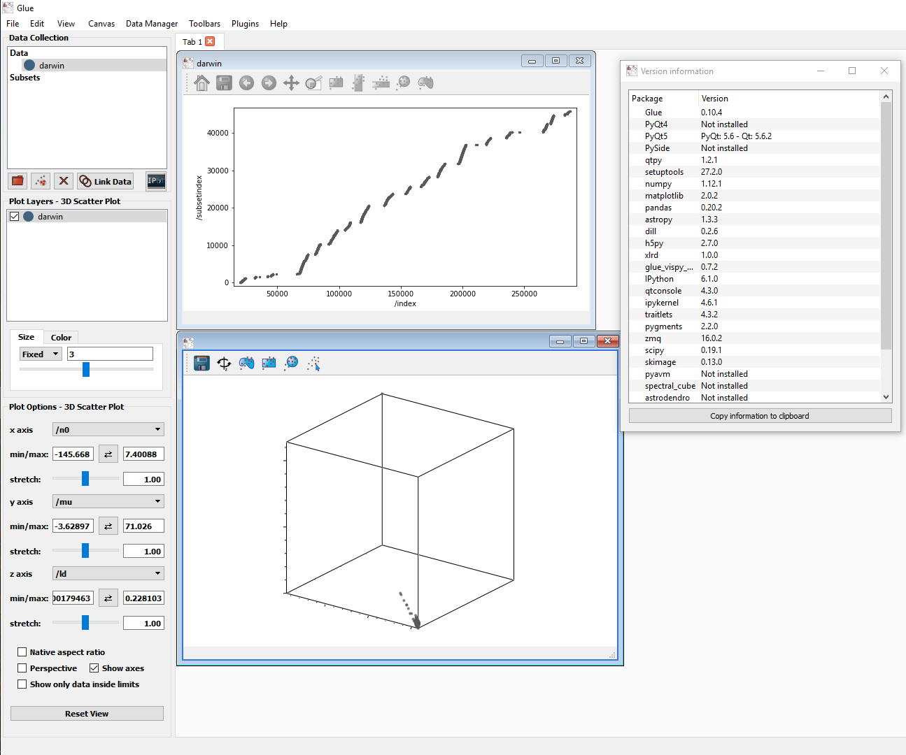 No axis labels or tick labels for 3D scatter plot in Windows? · Issue #1302 · glue-viz/glue · GitHub