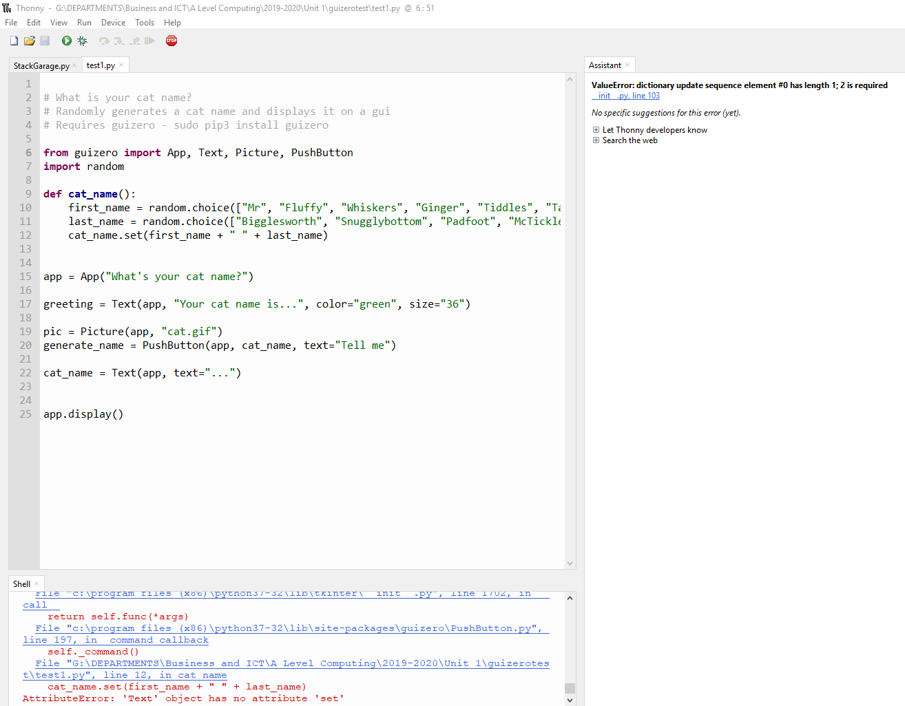 Attribute Error Text Object with Guizero · Issue #350 · lawsie/guizero · GitHub