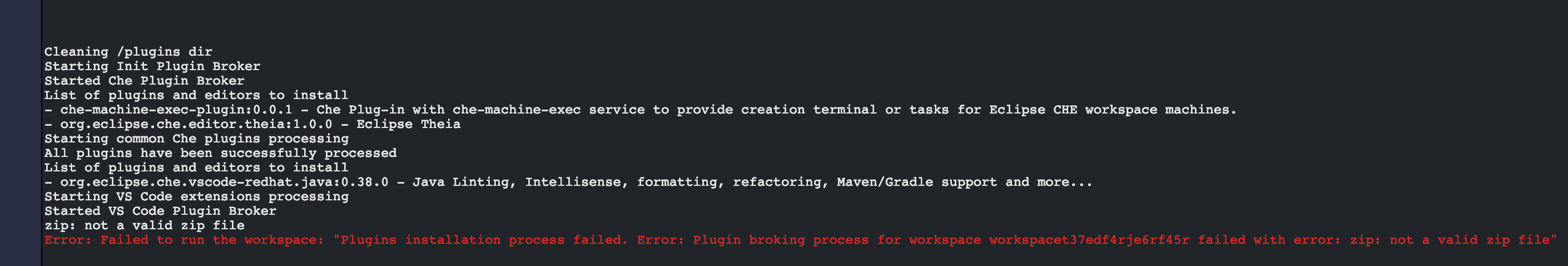 Not Valid Zip File When Starting A Che 7 Java Workspace · Issue 12831 · Eclipse Che Che · Github