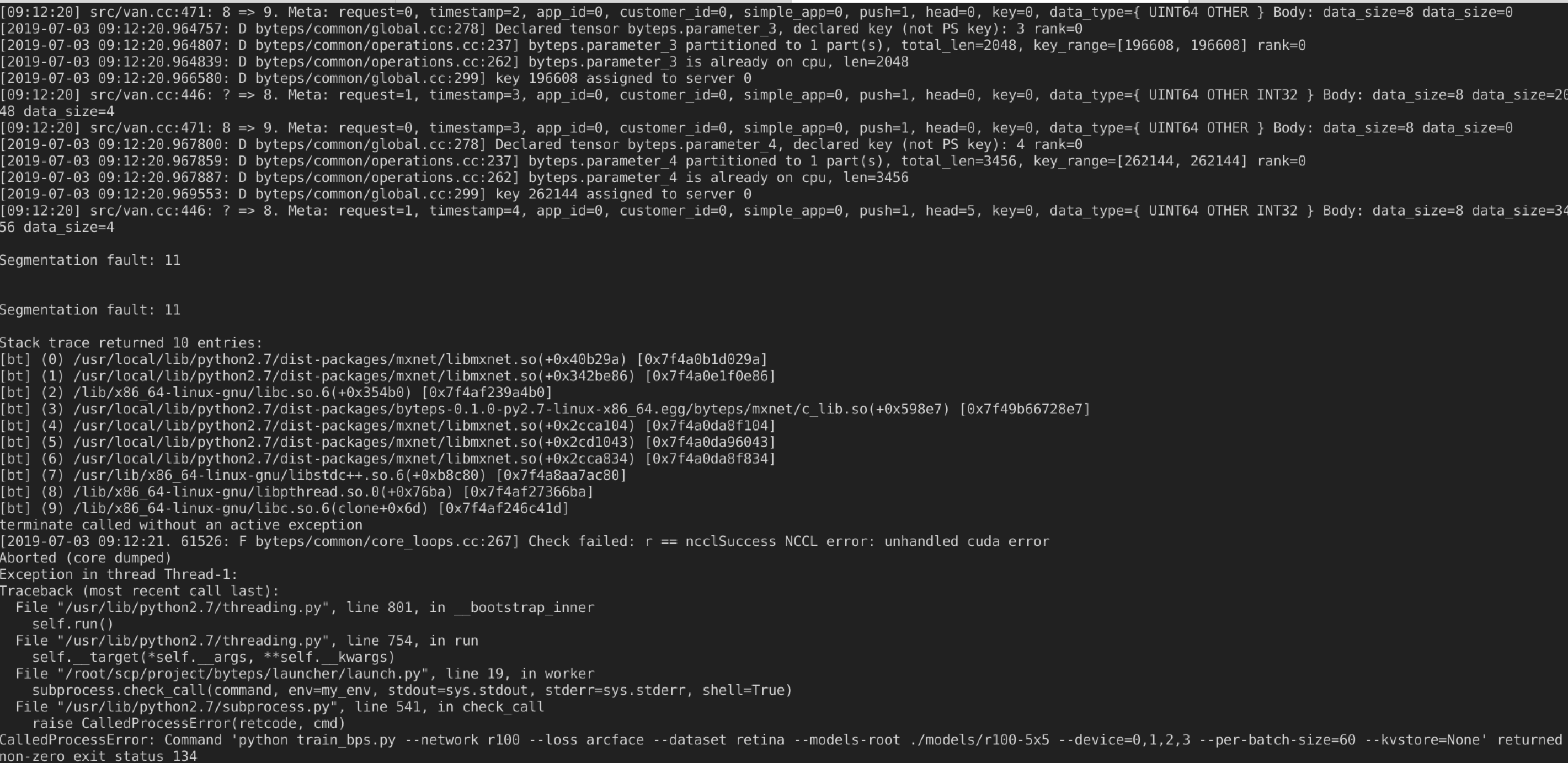 Failure in distributed training with MXNet · Issue #34 · bytedance/byteps · GitHub