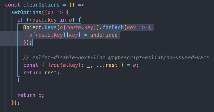 Memory leak due to not cleaning the options for screens after they get ...