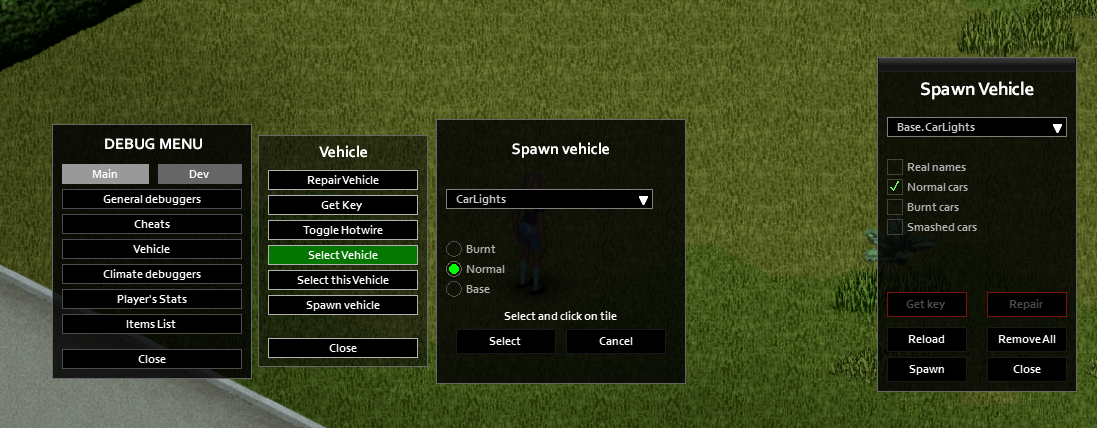 Merge Vanilla "Spawn Vehicle" with DebugTool's Spawn Vehicle · Issue #34 · Project-Zomboid ...