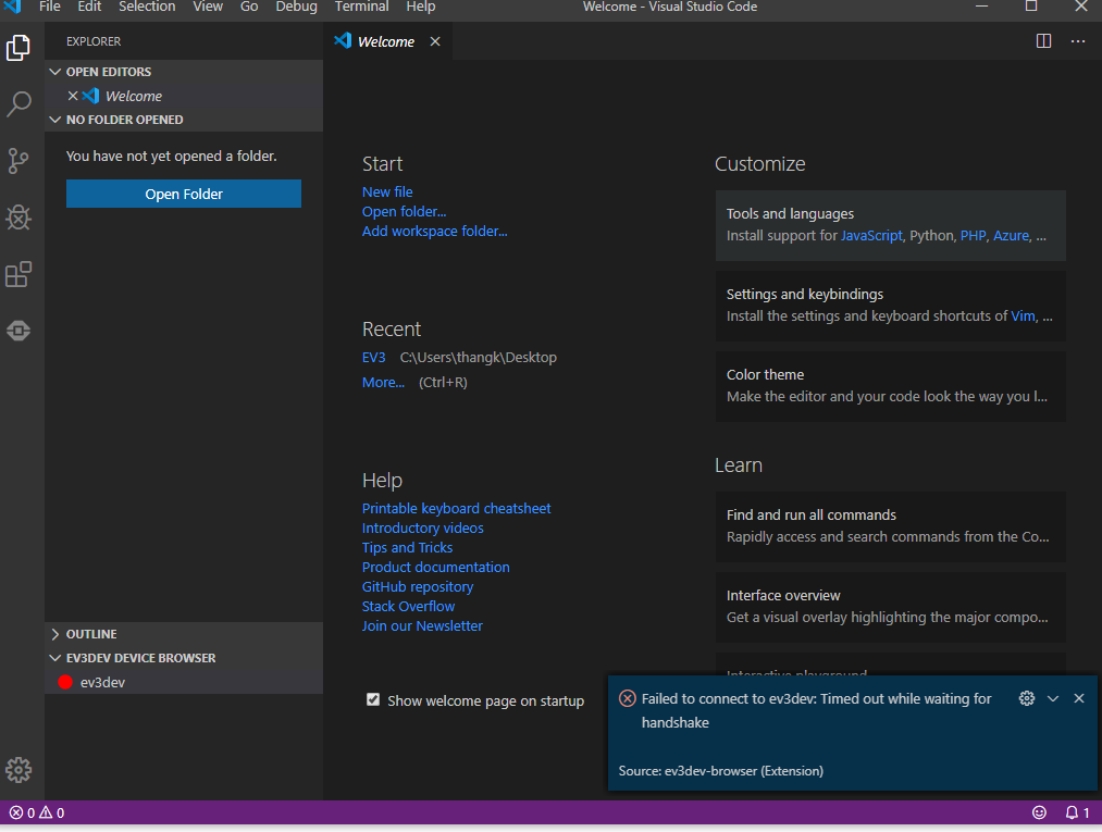 Failed to connect to ev3: Timed out while waiting for handshake via USB on Windows 10 · Issue ...