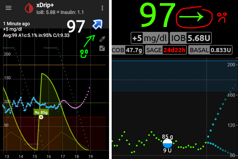 Trend arrow output via nightscout api -> data feed from xDrip+ REST-API ...