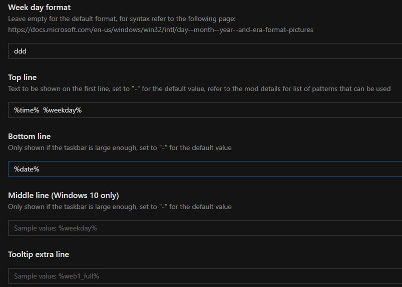 [Taskbar clock customization 1.2.1] Top/bottom line -> line spacing ...