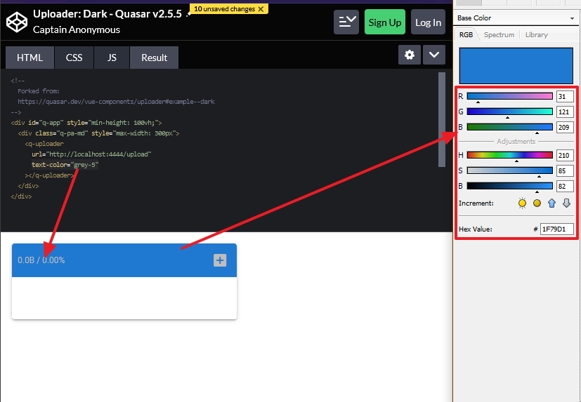 QUploader component's background colour changes slightly when 'text-color' prop is set · Issue ...
