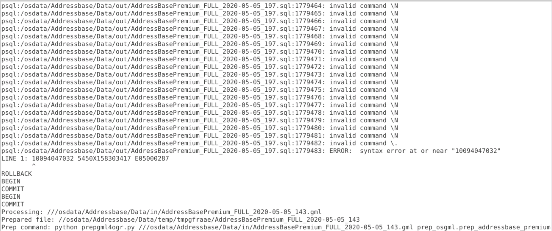 invalid command \N when updating addressbase premium · Issue #68 · AstunTechnology/Loader · GitHub
