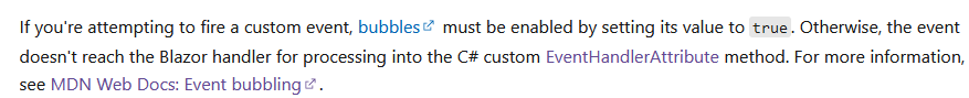 Non bubbled event from custom element doesn't reach the Blazor handler · Issue #39831 · dotnet ...