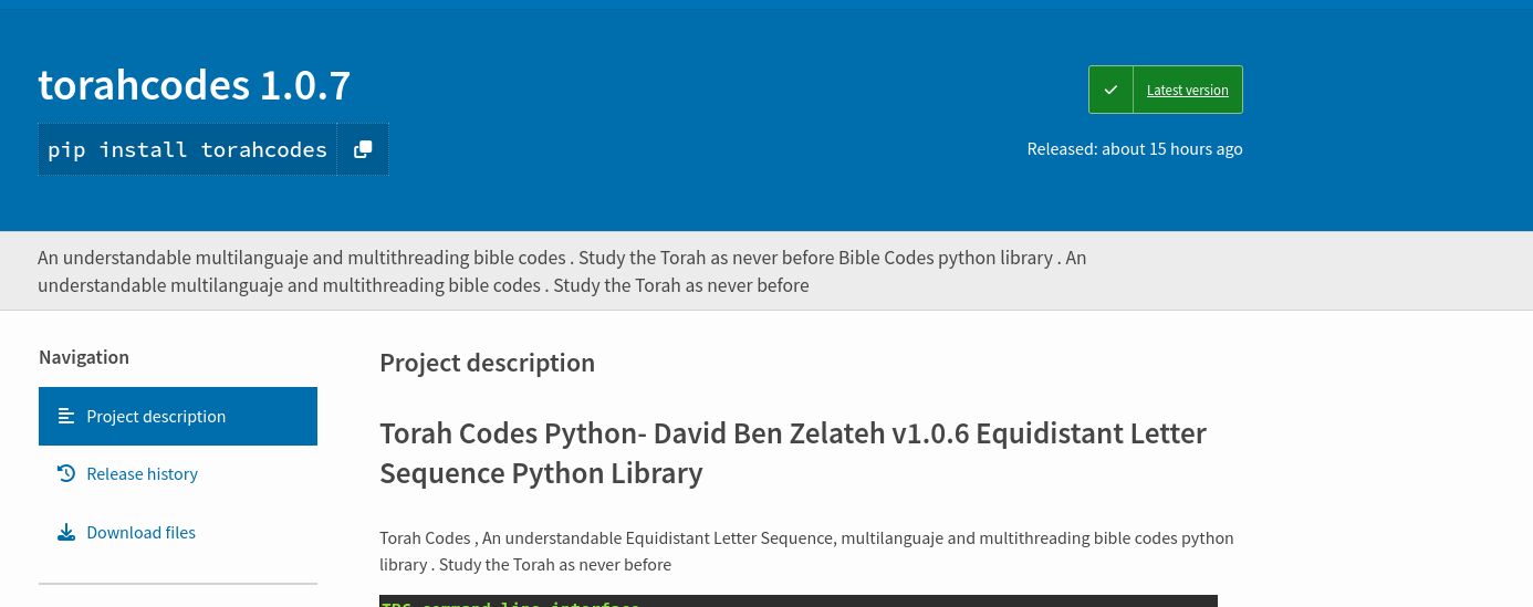 Official PYPI release · Issue #27 · TorahBibleCodes/TorahBibleCodes · GitHub