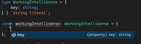Union between object and template string literal includes incorrect intellisense suggestions ...