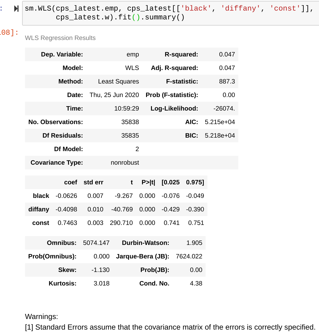 Note rather than warn about heteroscedastic-robust standard errors in regression summary · Issue ...