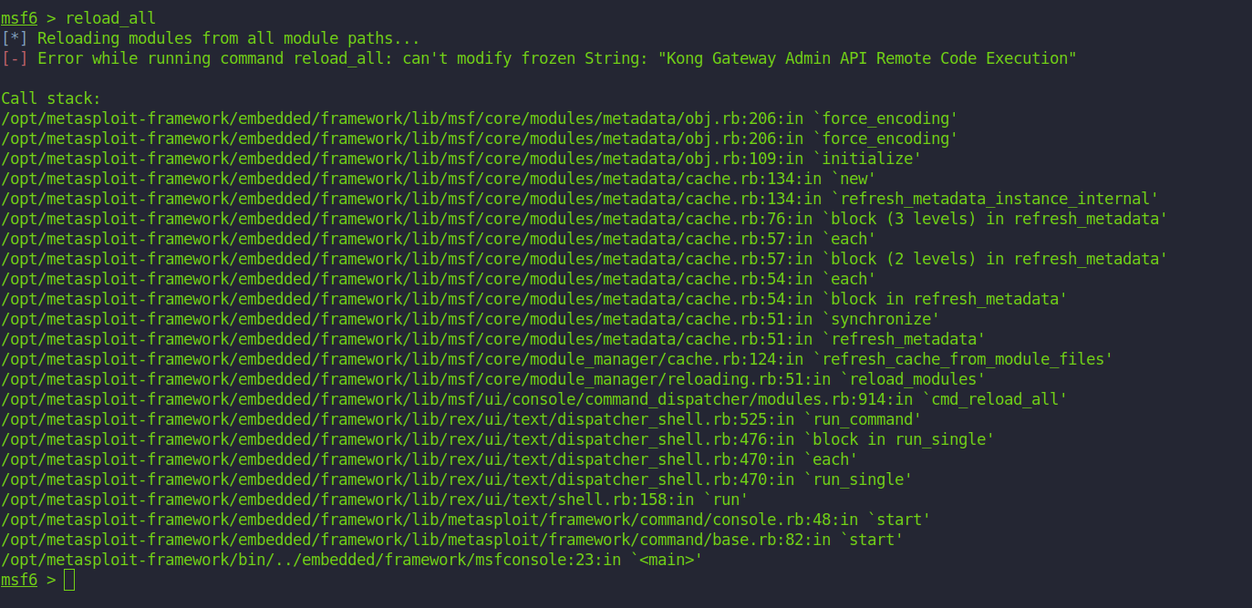 Error [Kong Gateway Admin API Remote Code Execution ] · Issue #14483 · rapid7/metasploit ...
