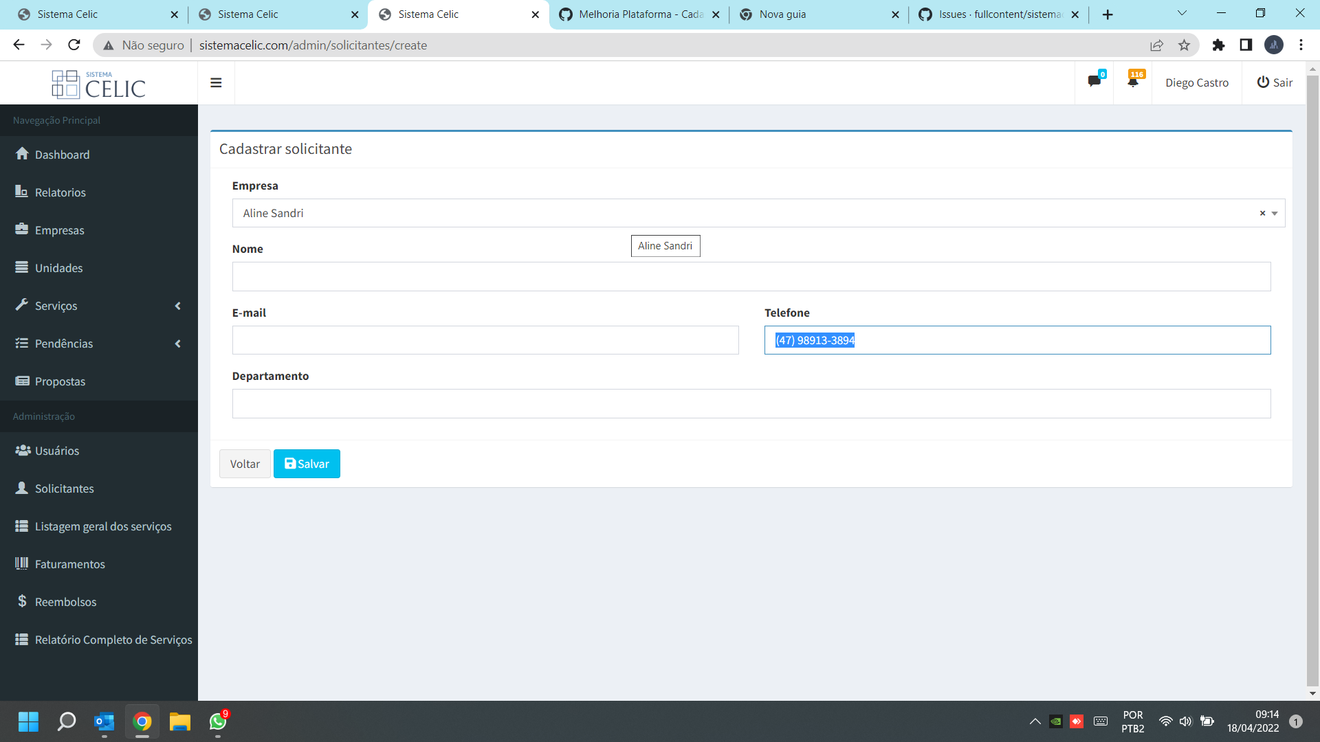 Melhoria Plataforma - Cadastro de Solicitante · Issue #253 · fullcontent/sistemacelic · GitHub