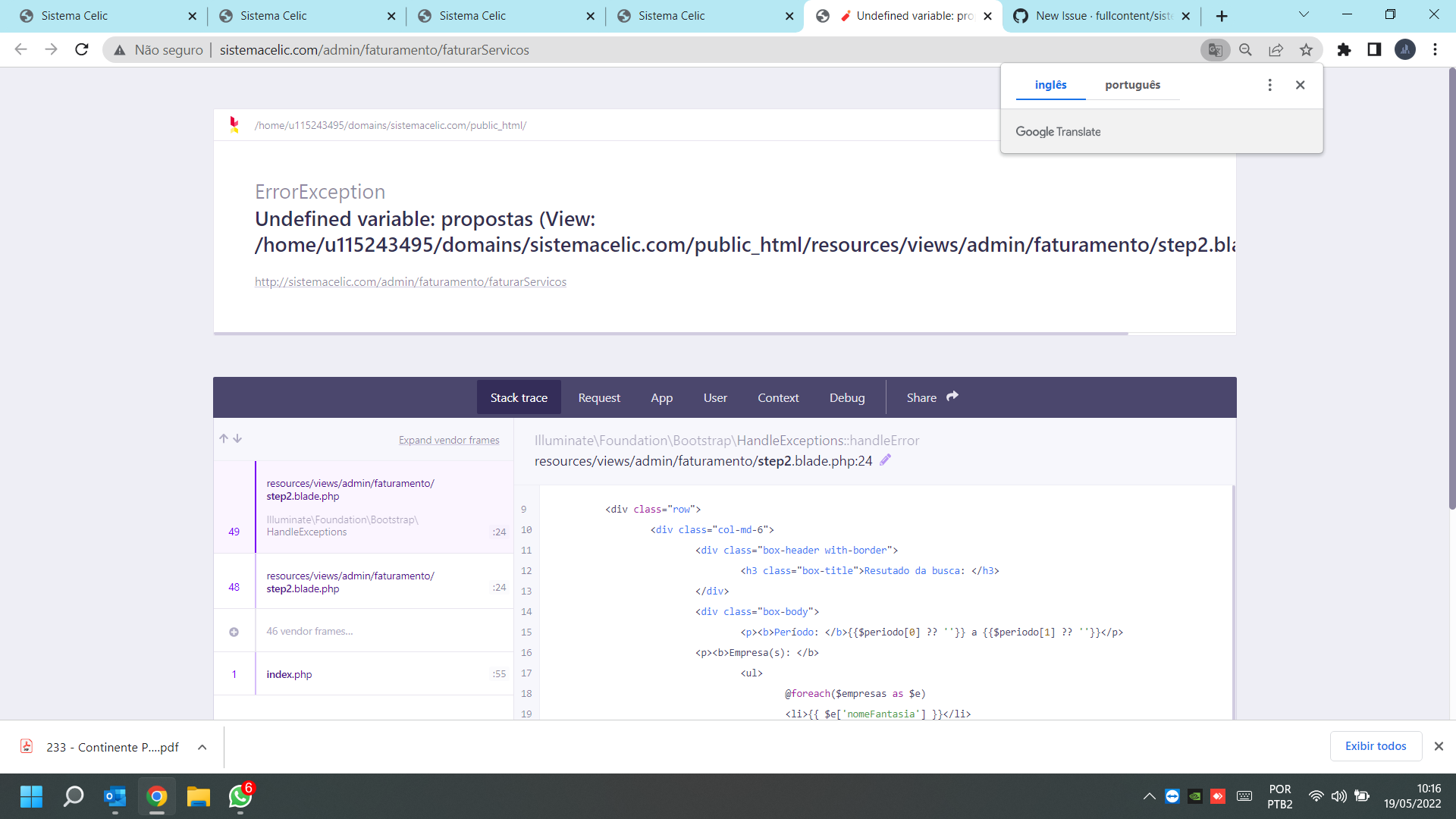 Erro Faturamento · Issue 265 · Fullcontentsistemacelic · Github 9730