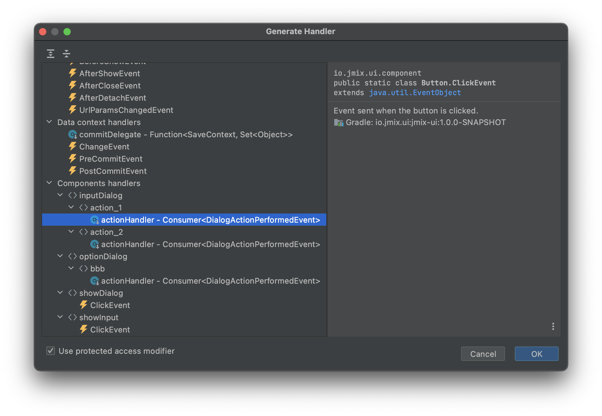 DialogAction does not support event type class ActionPerformedEvent · Issue #393 · jmix-projects ...
