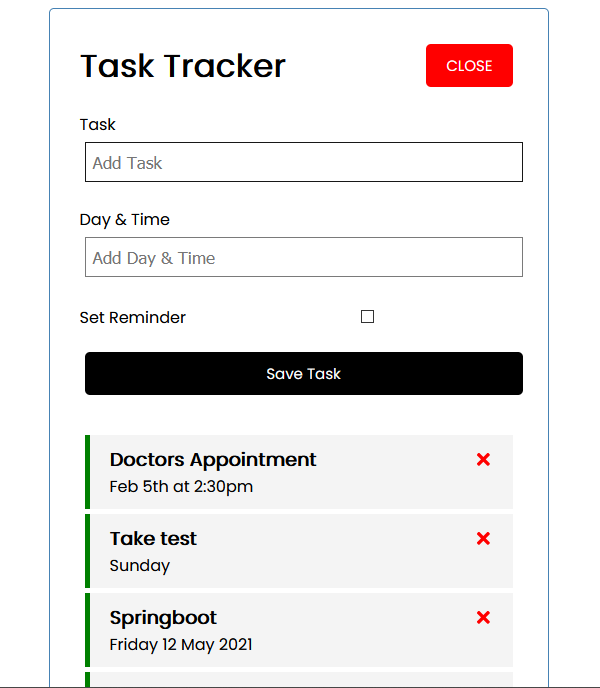 GitHub - Maina-Alex/Task-Tracker: A react application set up tasks and reminders