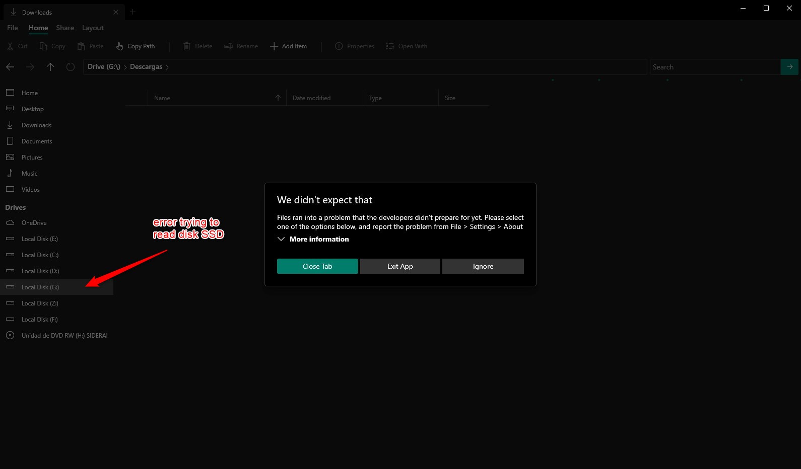 error trying to read disk SSD · Issue #399 · files-community/Files · GitHub