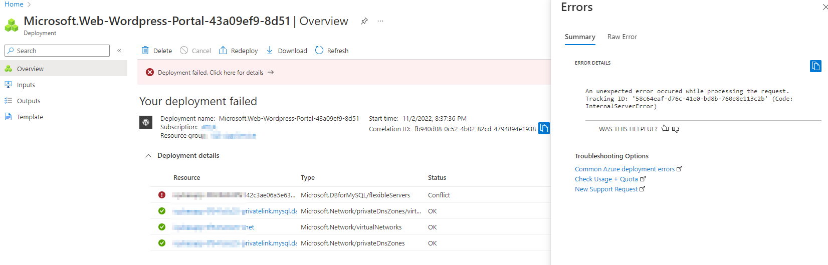 Wordpress App Service Deployment Fails At Mysql Fexibleserver Deployment Step · Issue 24