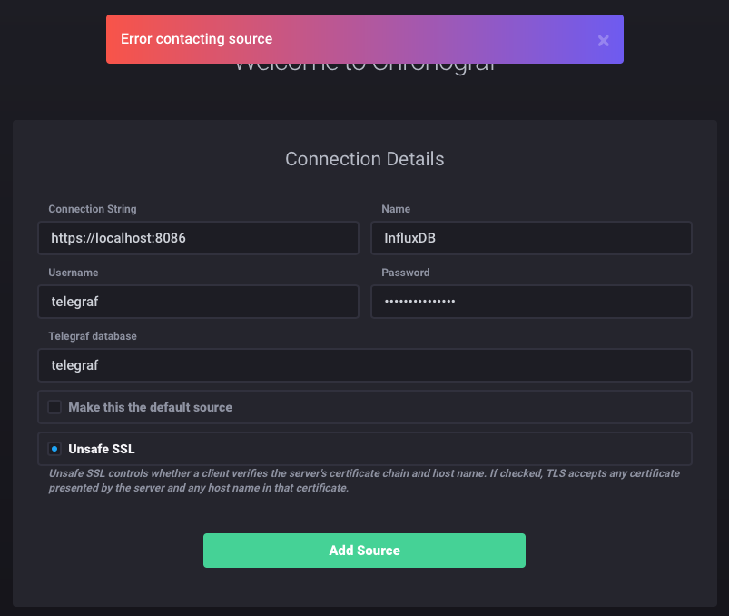 Error Contacting Source · Issue 1653 · Influxdatachronograf · Github 