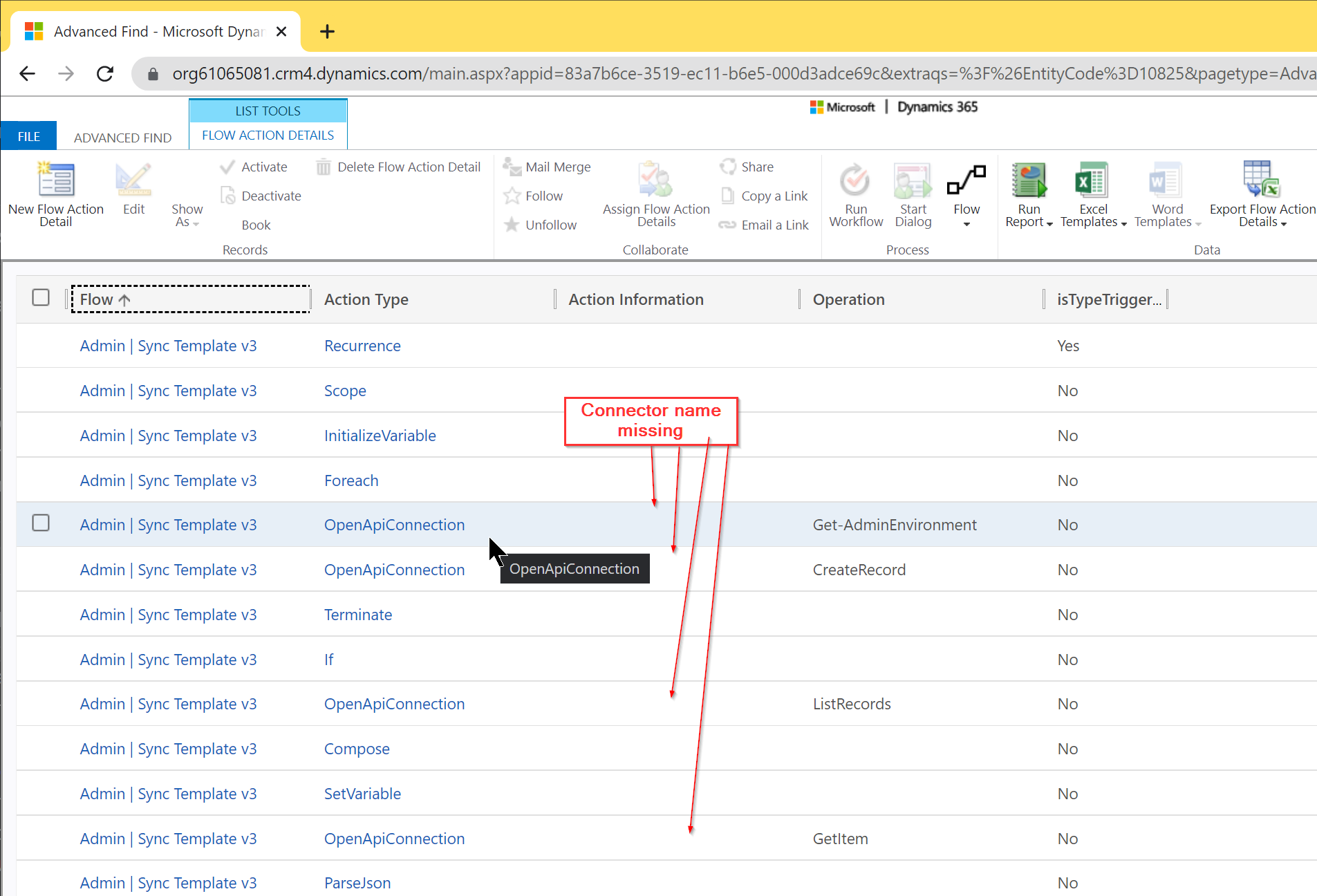 [CoE Starter Kit - PRODUCT BUG] Connector not populated in 'Action Flow Details' table · Issue ...