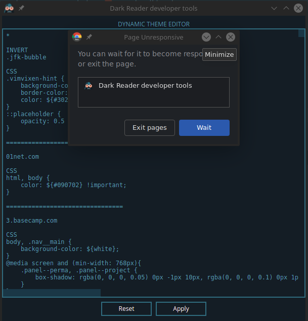 Hanging / Stop working · Issue #2181 · darkreader/darkreader · GitHub