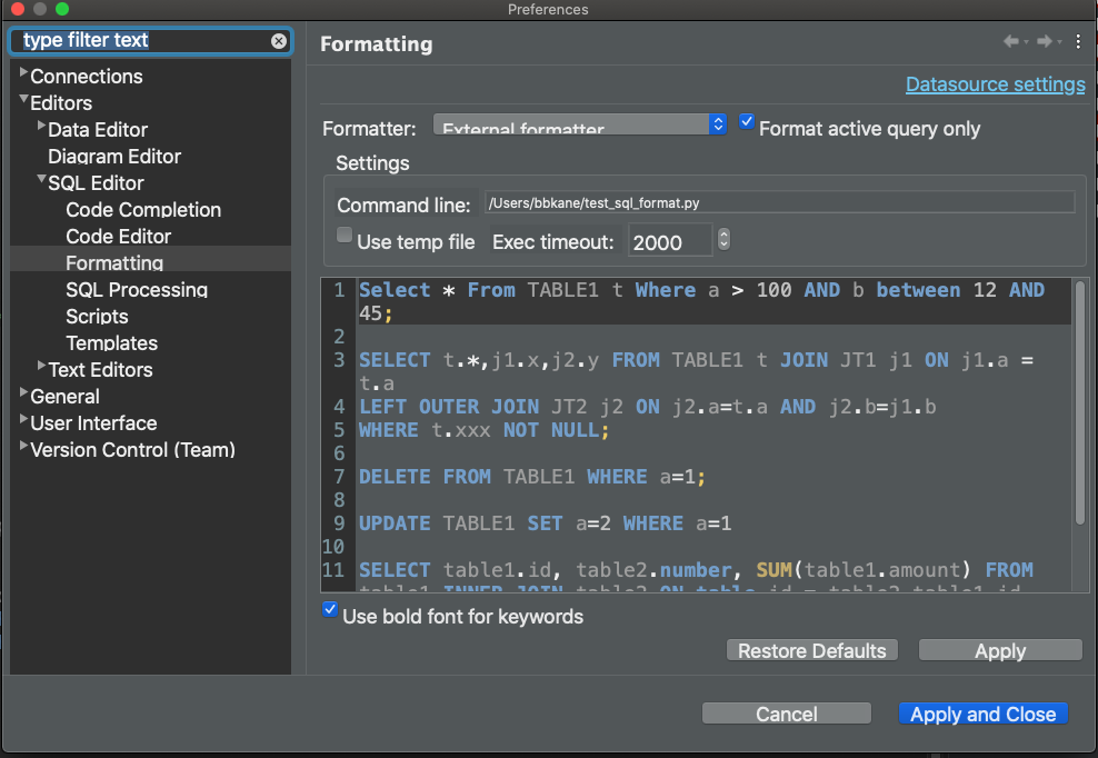 How do I use External formatter and Sql workbench/j formatter · Issue ...