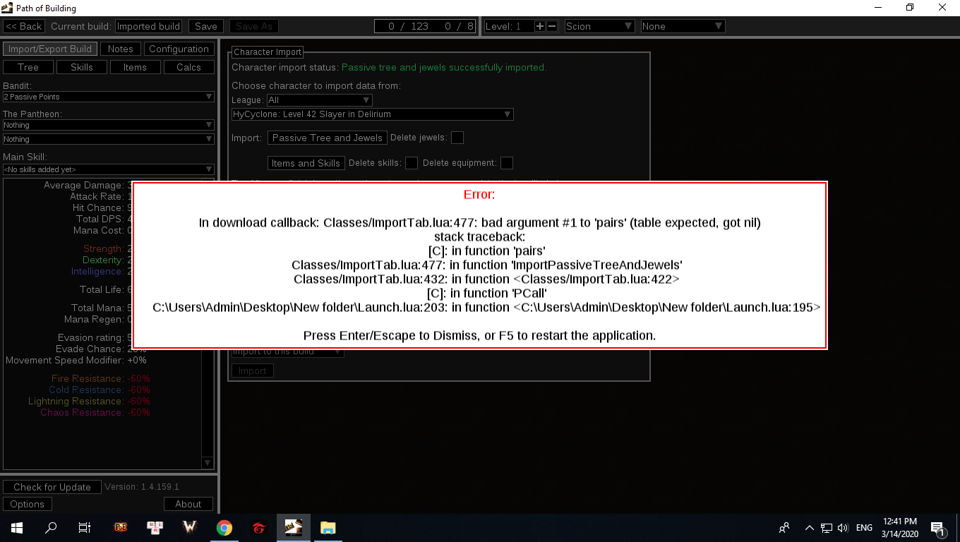 I got this PoB error trying to import passive tree · Issue #1876 · Openarl/PathOfBuilding · GitHub