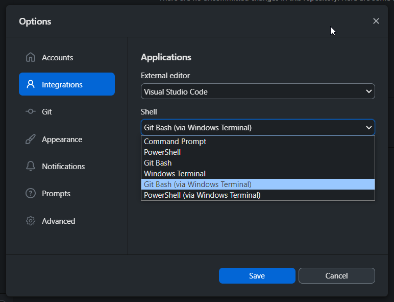 Add "Git Bash (via Windows Terminal)" and "PowerShell (via Windows Terminal)" to Integrations ...