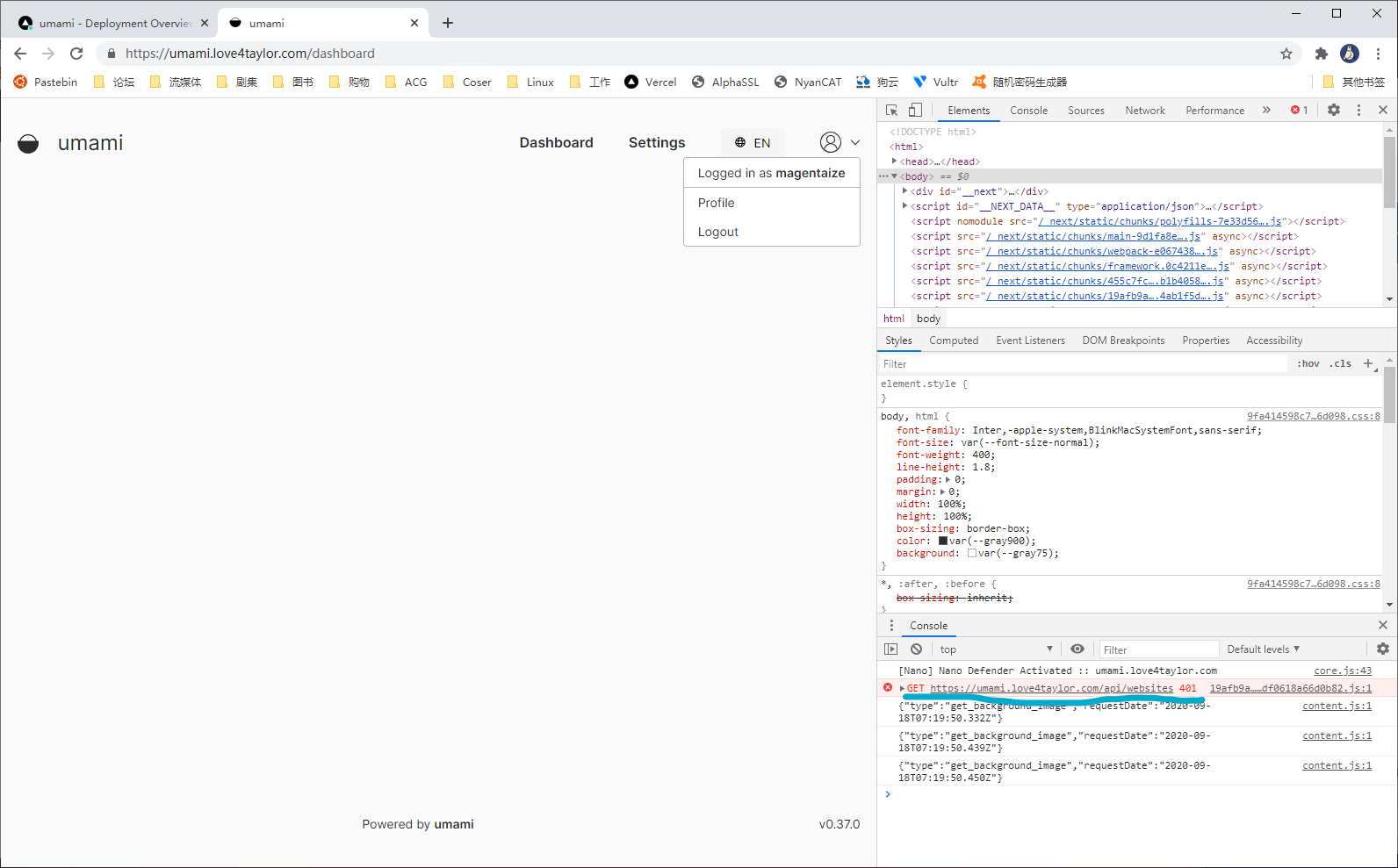 Non-administrative login gets 401 errors · Issue #168 · umami-software/umami · GitHub
