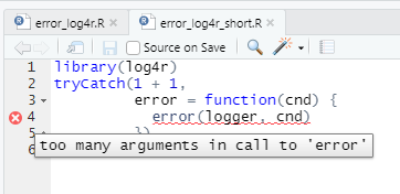 Code diagnostics incorrectly flags “too many arguments in call to 'error'” inside of tryCatch ...