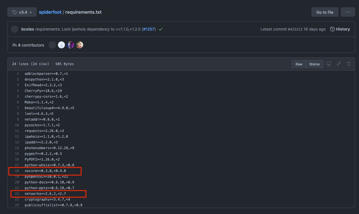 Wrong requirements.txt · Issue #1253 · smicallef/spiderfoot · GitHub