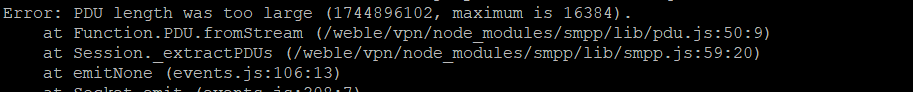 Error: PDU length was too large (1744896102, maximum is 16384). · Issue #109 · farhadi/node-smpp ...