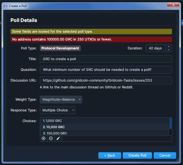 Poll: GRC to create a poll · Issue #253 · gridcoin-community/Gridcoin-Tasks · GitHub
