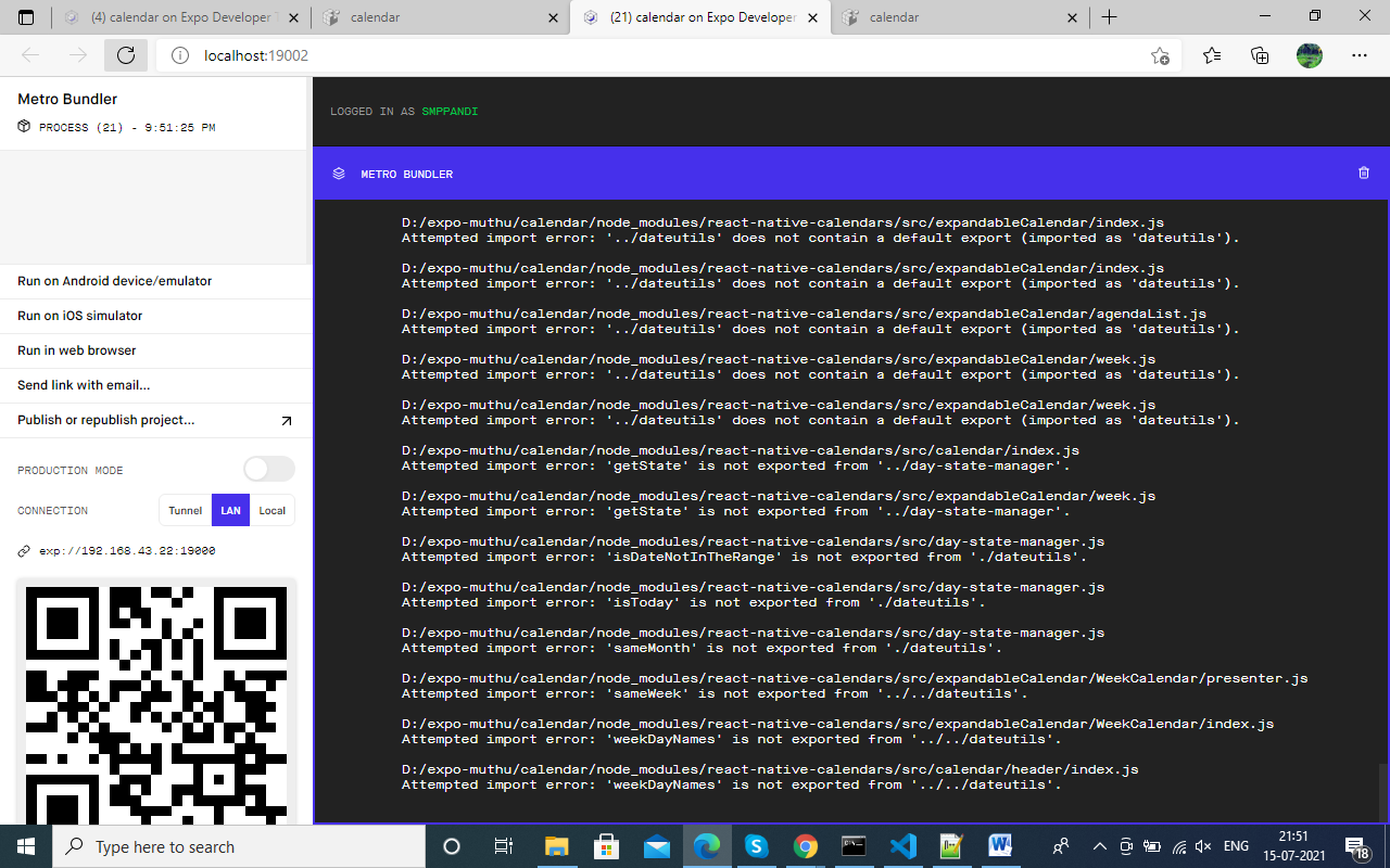 Installed done then compile time shows Attempted import error: '../dateutils' does not contain a ...